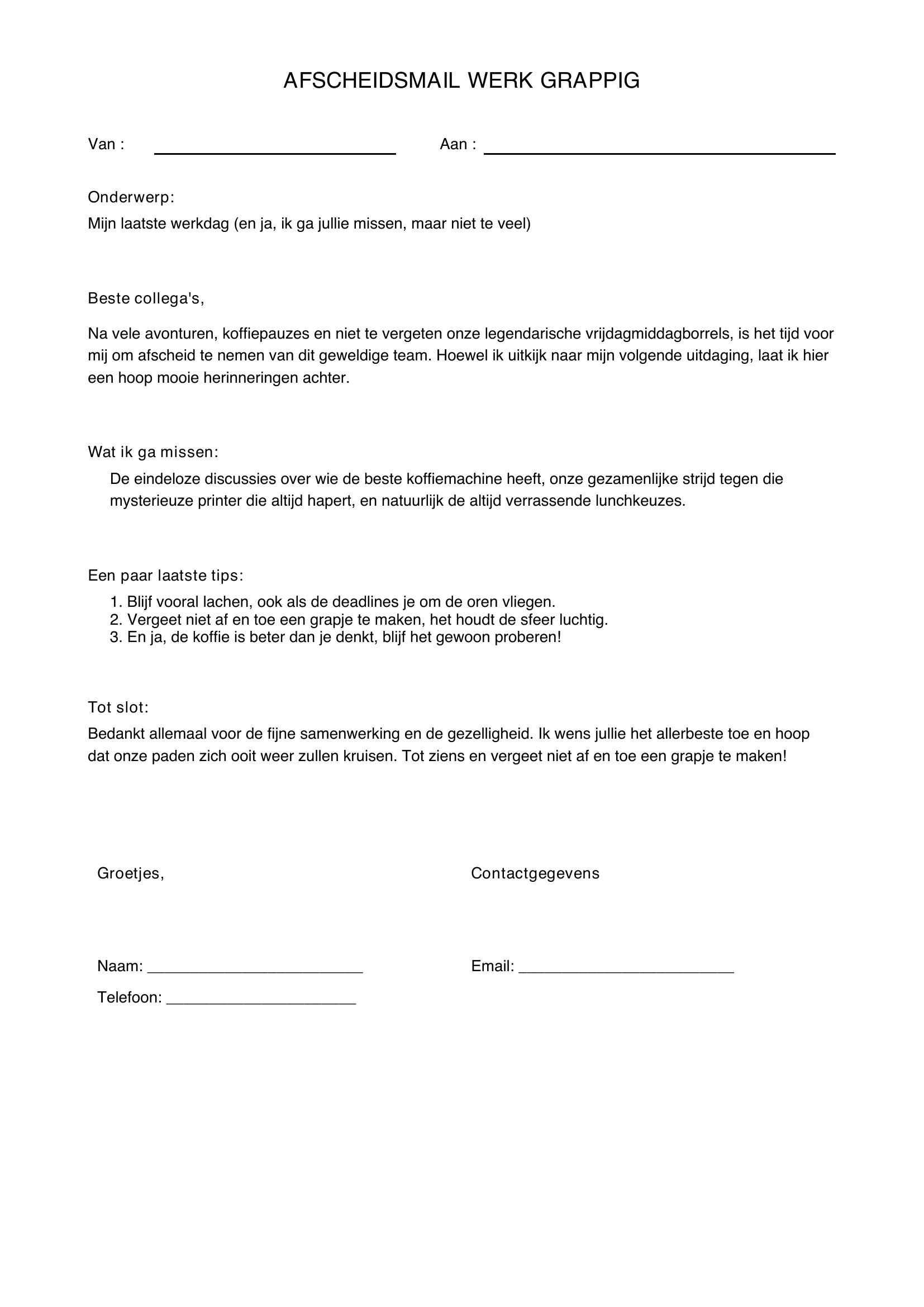Afscheidsmail Werk Grappig